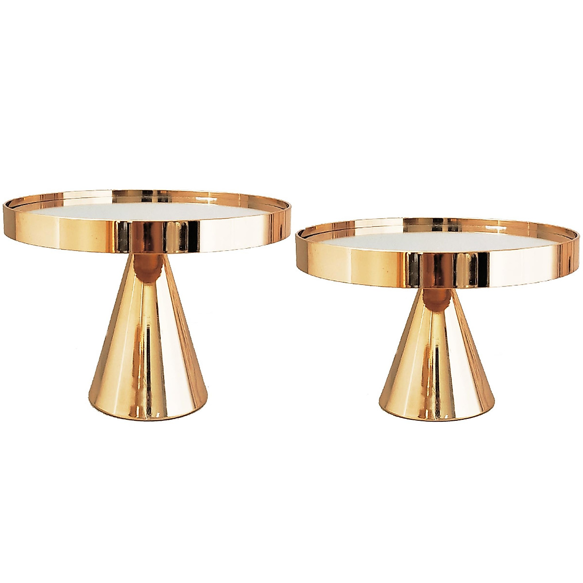 2Pcs 8 Inches 20cm Gold Round Mirror Cake Stand Cupcake Stands Metal Pedestal Holder, Party Dessert Cheese Display Plate for Wedding Party Birthday Baby Shower Celebration Home Decor