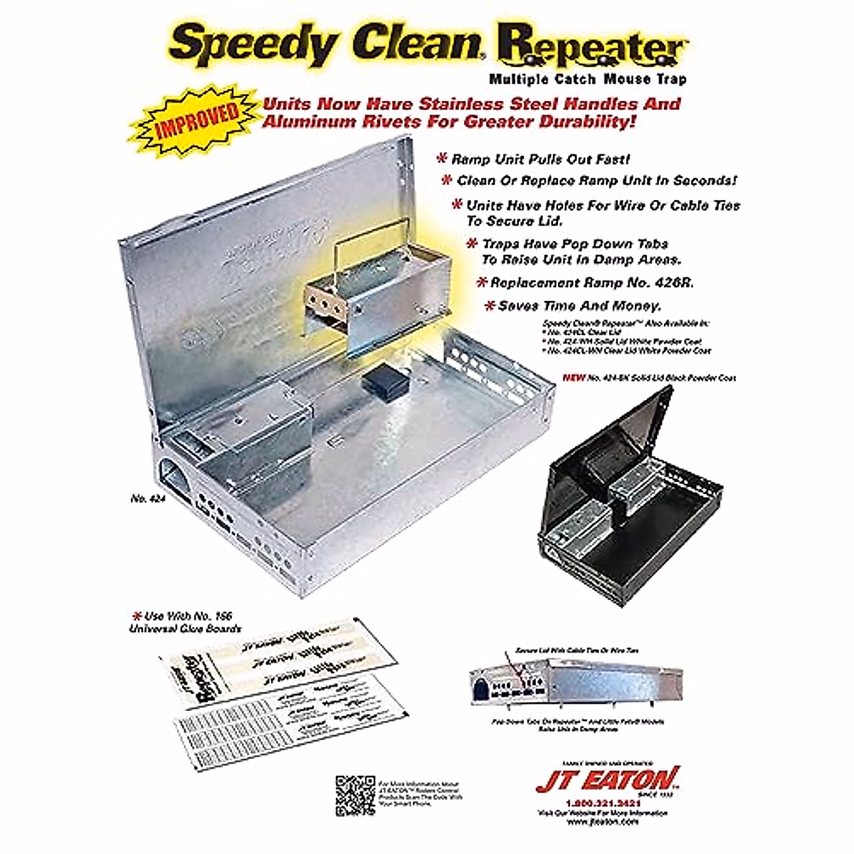 JT Eaton 427CL Little Pete Slim Multi Catch Mouse Trap with Clear Lid, Speedy Clean Ramps, No Bait Pest Control (Pack of 12)