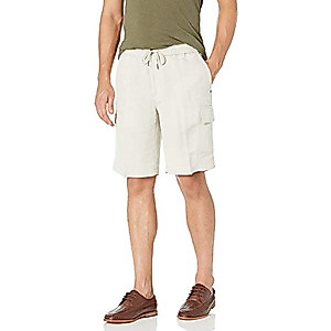 Cubavera Men's Elastic Drawstring Cargo Short, Natural Linen, Small