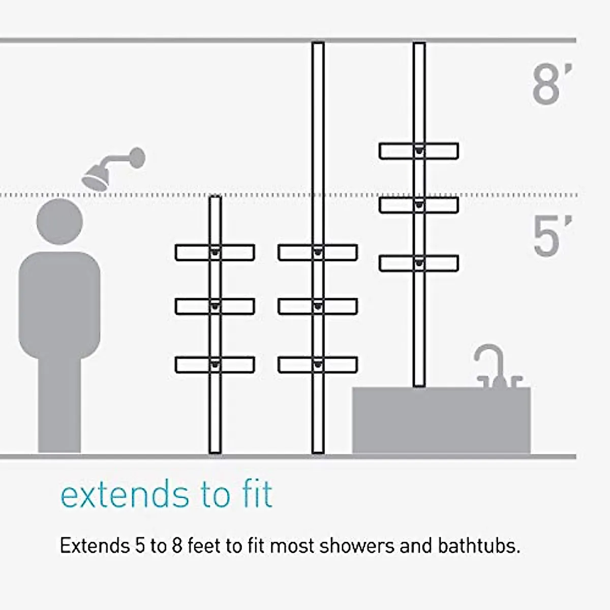 simplehuman 8' Tension Pole Shower Caddy, Stainless Steel and Anodized Aluminum