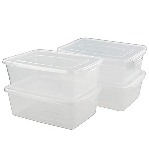 Jekiyo Clear Plastic Storage Bin, 14 Quart Latching Box Container with Lid, 4 Packs