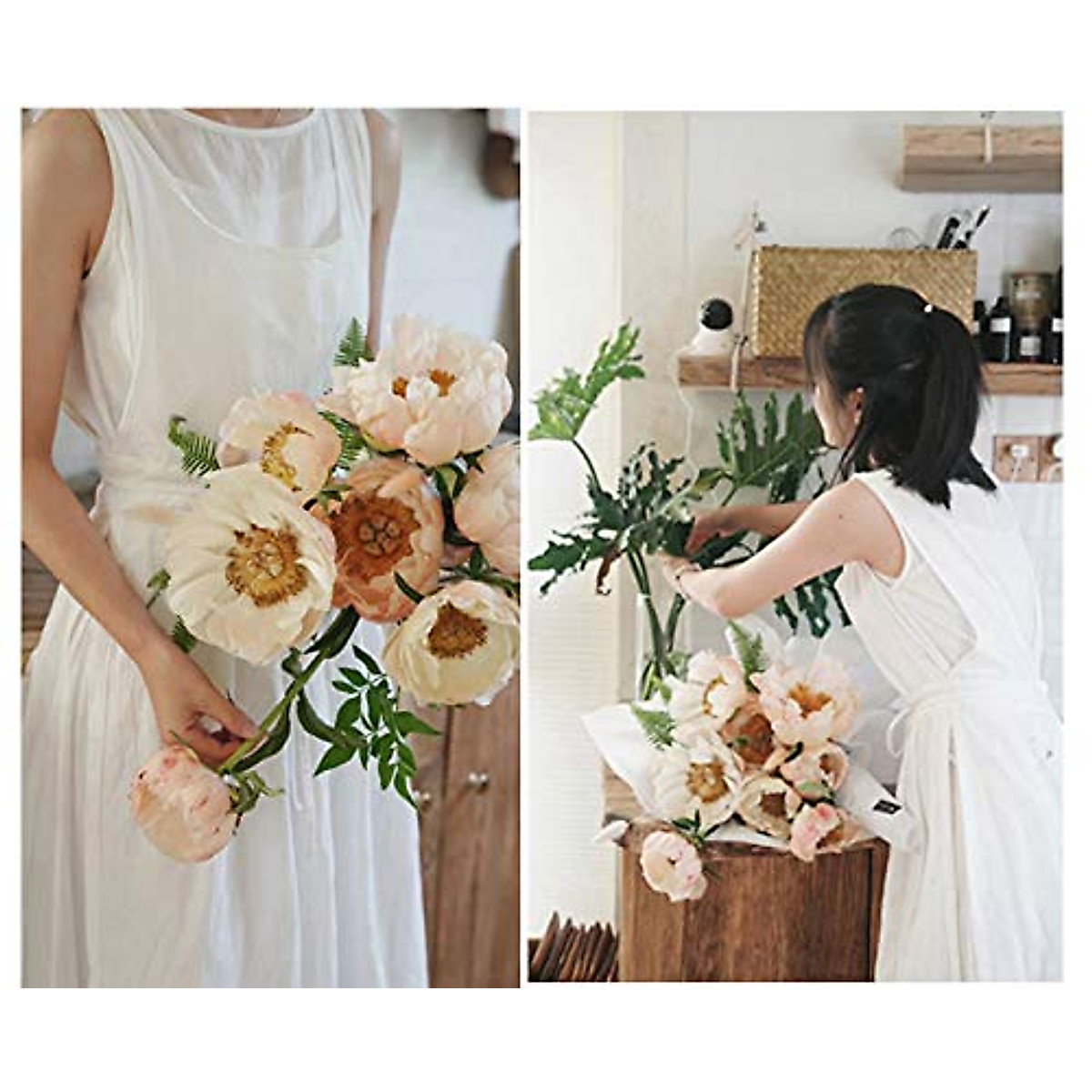 losofar Women Girls Vintage Pleated Split Apron V Neck Gardening Works Cotton Overall Smock Pinafore Dress (white, 40" L)