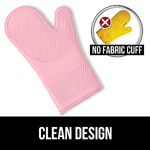 GORILLA GRIP BPA-Free Soft Silicone Oven Mitts, Heat and Slip Resistant Thick Cotton Lined Cooking Mitt Set, Long Flexible Potholders Protect Hands, Kitchen Essential Waterproof Gloves, 12.5" Pink