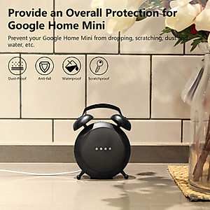 Google Home Mini Stand Holder, Retro Alarm Clock Stand Mount Base Protective Case Compatible with Google Home Mini and Nest Mini(Black)