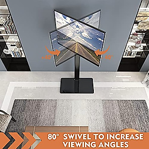 Universal Floor TV Stand with Mount 80 Degree Swivel Height Adjustable and Space Saving Design for Most 27 to 65 inch LCD, LED OLED TVs, Perfect for Corner & Bedroom HT1002B