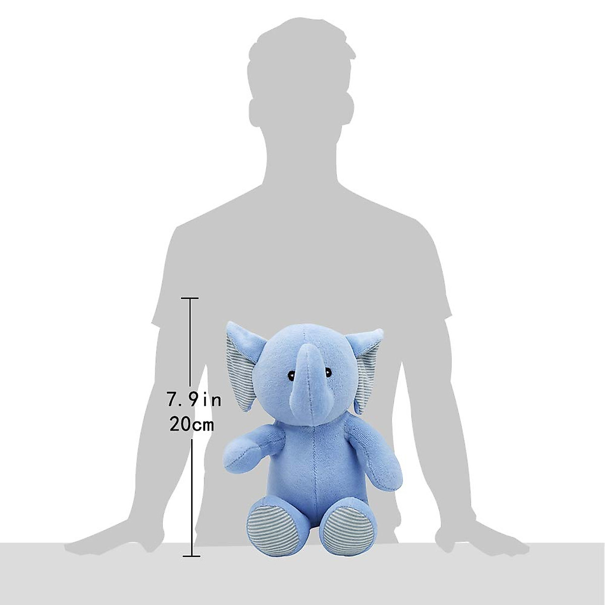 Benaturalbaby Organic Cotton Animal Elephant - Soft Toy Stuffed Animal Plush Elephant (Infant Baby First Lovely Elephant), 7.9 inch (Blue)