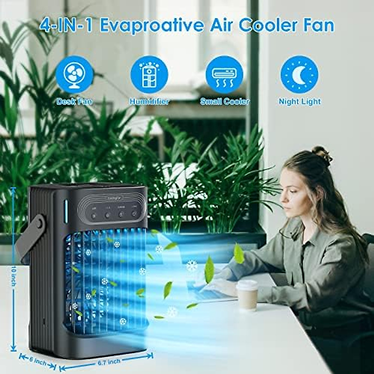Portable Air Conditioners Cooling Fan – Daonsuty Mini Conditioner, Evaporative Cooler with 3 Cool Mist & Speeds, 7 Night Light 2-8H Timer, Personal for Bedroom Office Camping Black JBN-001
