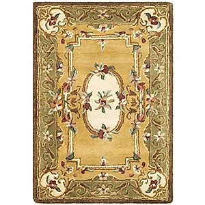 SAFAVIEH Classic Collection 4'6" x 6'6" Oval Light Gold / Green CL280A Handmade Traditional Oriental Premium Wool Area Rug