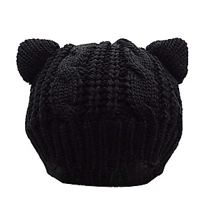 umbresen Cute Woollike Knitted CAT Kitty Ears Women Lady Girl Headgear Crochet Christmas Hats Black