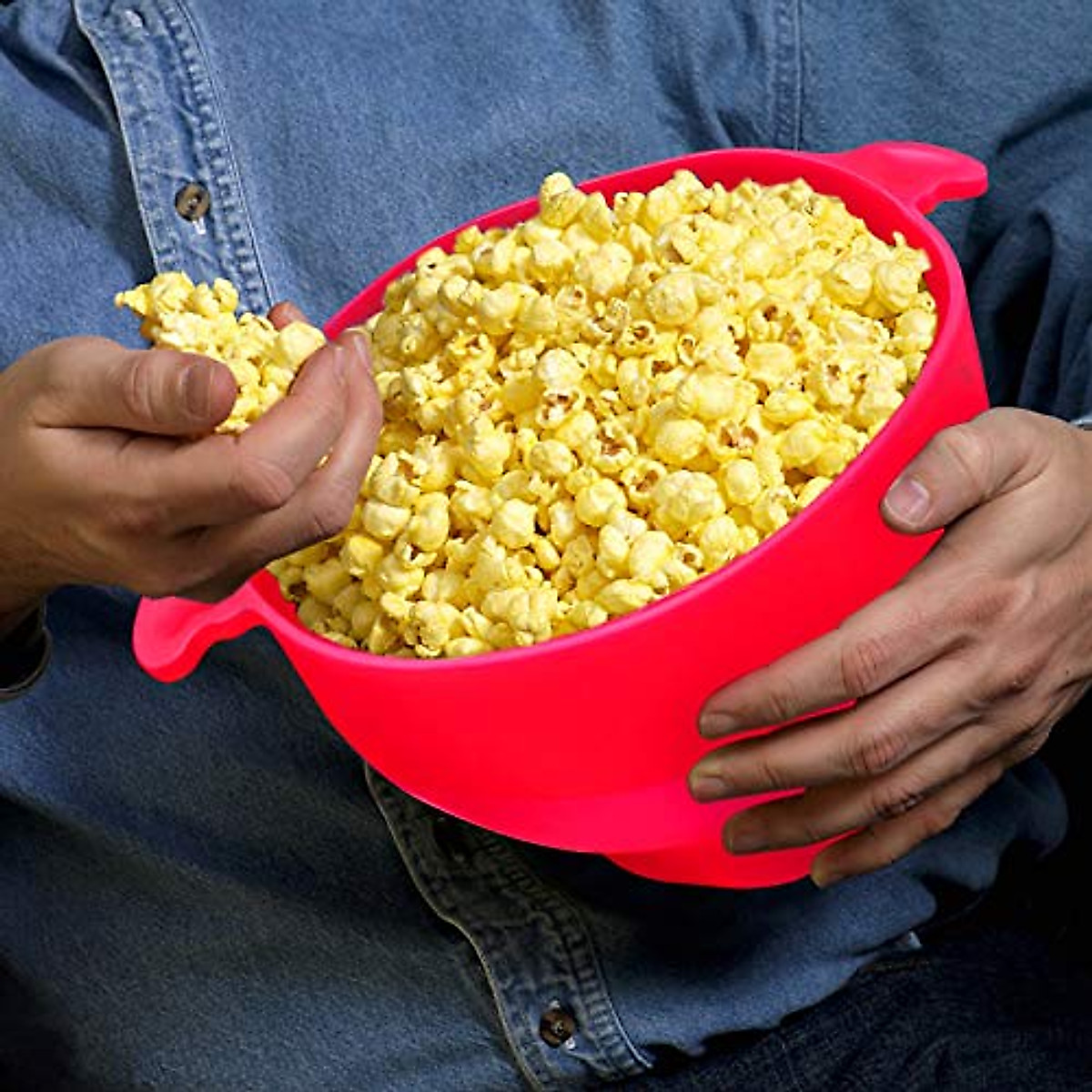 KUFUNG Kitchen Microwave Popcorn Popper Collapsible, BPA Free Silicone Popcorn Popper Microwave Collapsible Bowl, Quick & Easy Popcorn Popper Silicone Microwave (S, Rose Red)
