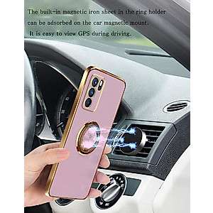 Wousunly Compatible with Reno 6 5g Case Ring Holder Magnet Green, Reno 6 5g Phone Case Silicone Shockproof Plate Luxury Slim Cover (Purple)