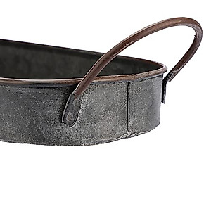 Hipiwe Set of 2 Galvanized Metal Iron Tray with Handles Oval Farmhouse Serving Tray Rustic Industrial Decorative Tray Centerpiece Tray for Coffee Table Weddings Home Decor