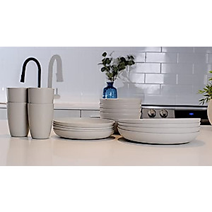 Wheat Straw Dinnerware Sets (16pcs) Grey-Unbreakable Microwave Safe-Lightweight Bowls, Cups, Plates Set-Reusable, Eco Friendly,Dishwasher Safe,Wheat Straw Plates,Wheat Straw Bowls, Cereal Bowls