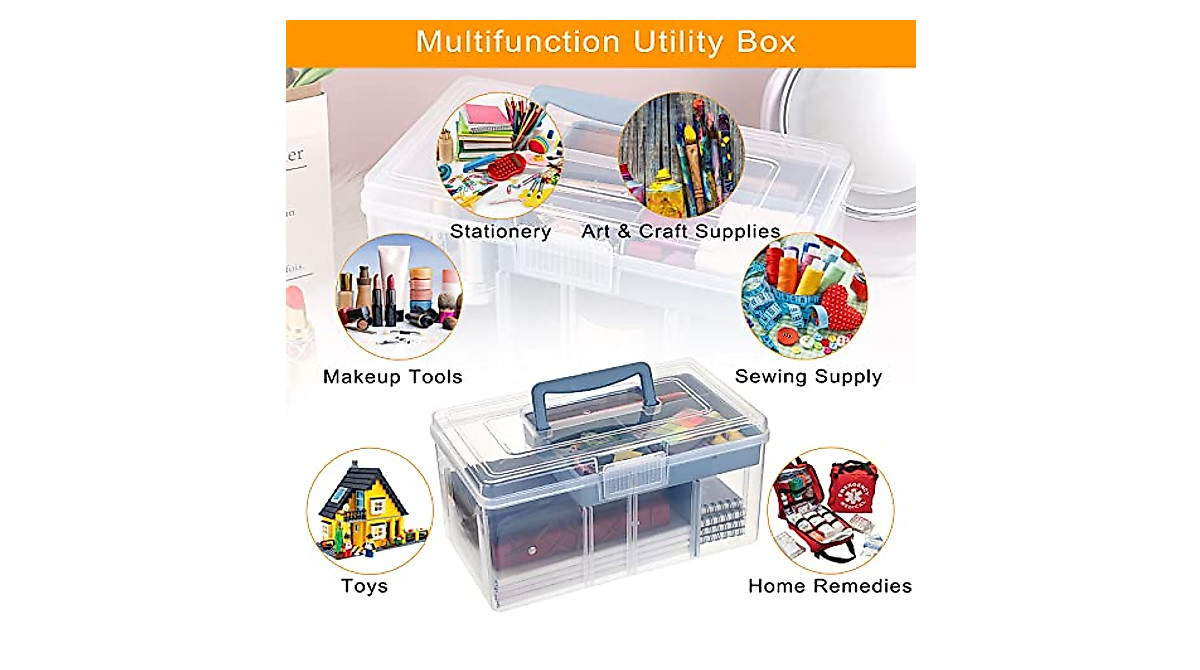 BTSKY 2 Layer Clear Plastic Dividing Storage Box with Removable Tray ...