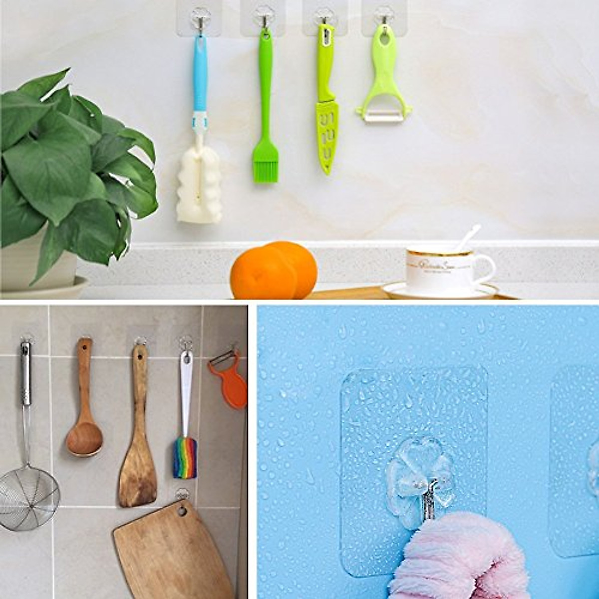 EEkiimy 50 Packs No Drill Hooks Heavy Duty Self Adhesive Hooks Hangers Wall Hooks Sticky Wall Hooks Heavy Duty 20lb Removable Kitchen Wall Stickers Towel Hooks Bathroom Hooks Wall Hooks No Damage