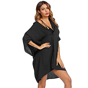 Ekouaer Women's Cover Up Button Down Coverup Shirt Bathing Suit Cover up Beachwear,Small