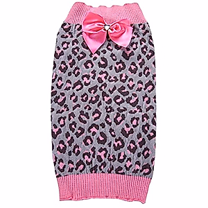Clothes for Girls Puppy Leopard Bowknot Puppy Pink Pet Winter Dog Clothes Cute Sweater Pet Clothes