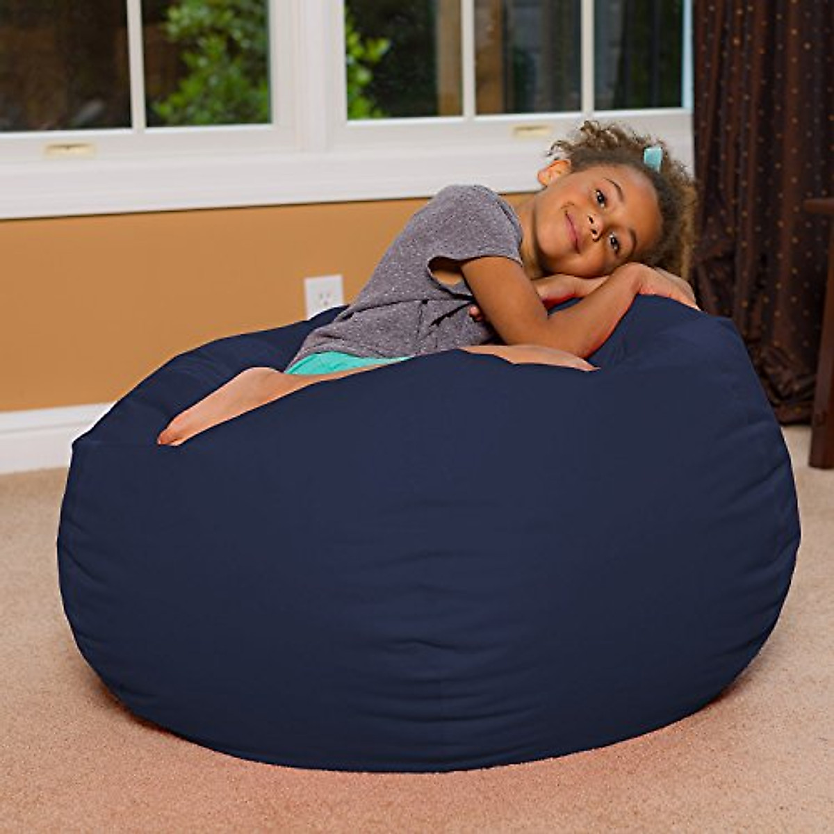 Big Comfy Bean Bag Chair: Posh Large Beanbag Chairs with Removable Cover for Kids, Teens and Adults - Polyester Cloth Puff Sack Lounger Furniture for All Ages - 27 Inch - Solid Navy Blue