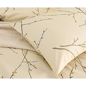 SLEEPBELLA Duvet Cover Full, 600 Thread Count Cotton Leaf Botanical Pattern Print Reversible Comforter Cover Set (Full, Teal Blue-Leaf)