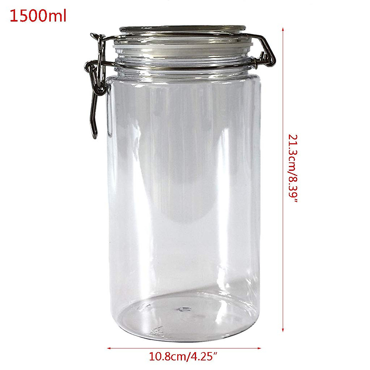 caralin 1500ML Plastic Round Clip Top Storage Jar With Airtight Seal Lid Food Container Pet+Silicone Pad+304 Stainless Steel