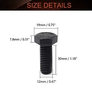 MroMax 2Pcs M12 x 30mm Left Hand Hex Bolt, Carbon Steel Grade 12.9, Black Oxide Finish, Full Thread, Hexagon Head Bolts for Furniture Repair