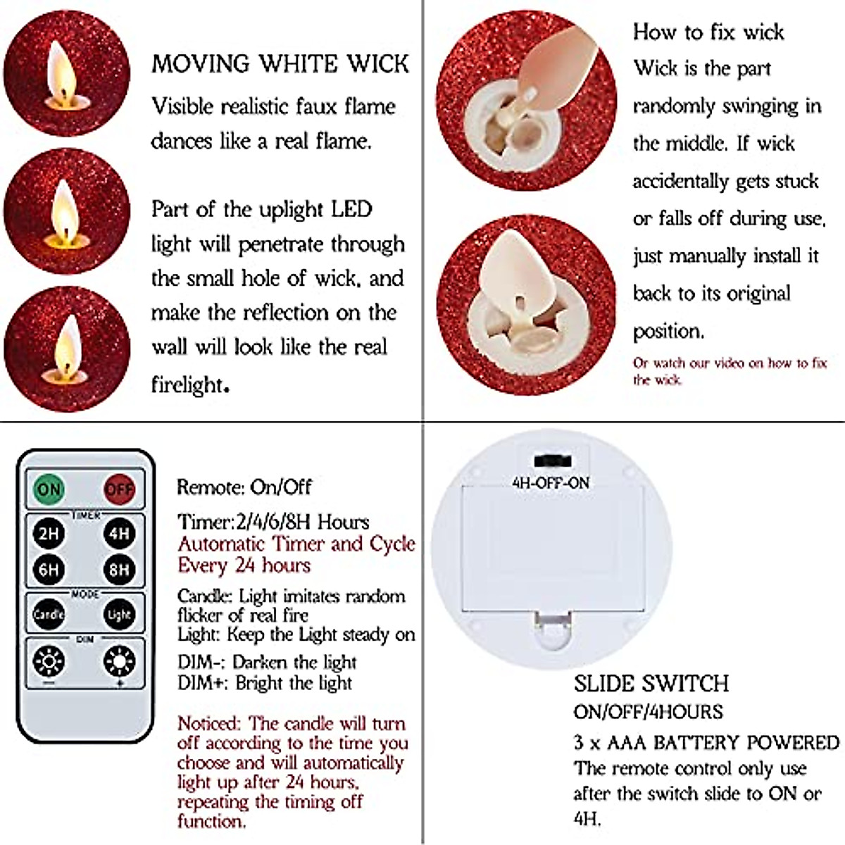 Incredle Birch Flameless Candles Moving Flame Battery Operated Candles Set of H4 5" 6" xD3 Real Wax Flickering LED Pillar Candles with 10 Key Remote Timer