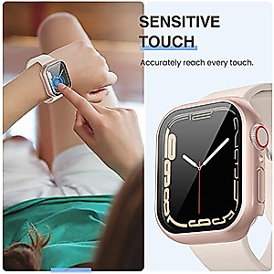 [3Pack] Tensea for Apple Watch Screen Protector Case Series 8 7 41mm, iWatch Protective Face Cover, Tempered Glass Film Hard PC Bumper for Women Men, Ultra-Thin Guard (41 mm, Clear/Silver/Rose Gold)