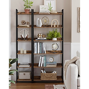 Surksis 6-Tier Bookshelf, Narrow Bookshelf, Industrial Bookcase with Open Shelves, Tall Book Shelf for Living Room, Home Office, Study, Bedroom, 11 x 15.7 x 72.5 Inches, Rustic Brown and Black