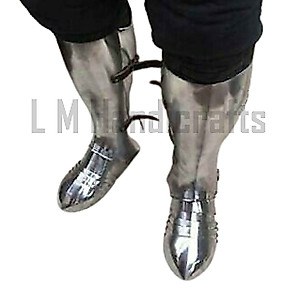 L M Handicrafts Medieval Armor Leg Greaves, Full Size Reproduction, 18 Gauge Mild Steel, Polished Finish, Some Assembly Required, Silver, Standard Size, Cosplay Party
