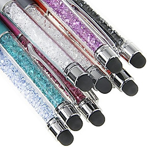 8pcs 2 in 1 Slim Crystal Stylus & Ballpoint Pens for Universal Touch Screen Devices for iPad iPhone, Samsung Galaxy, Tablets, Capacitive Pen, Black Ink Ball Point Pen