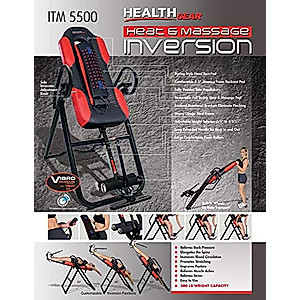 Health Gear ITM5500 Advanced Technology Inversion Table With Vibro Massage & Heat - Heavy Duty up to 300 lbs., Black/Red