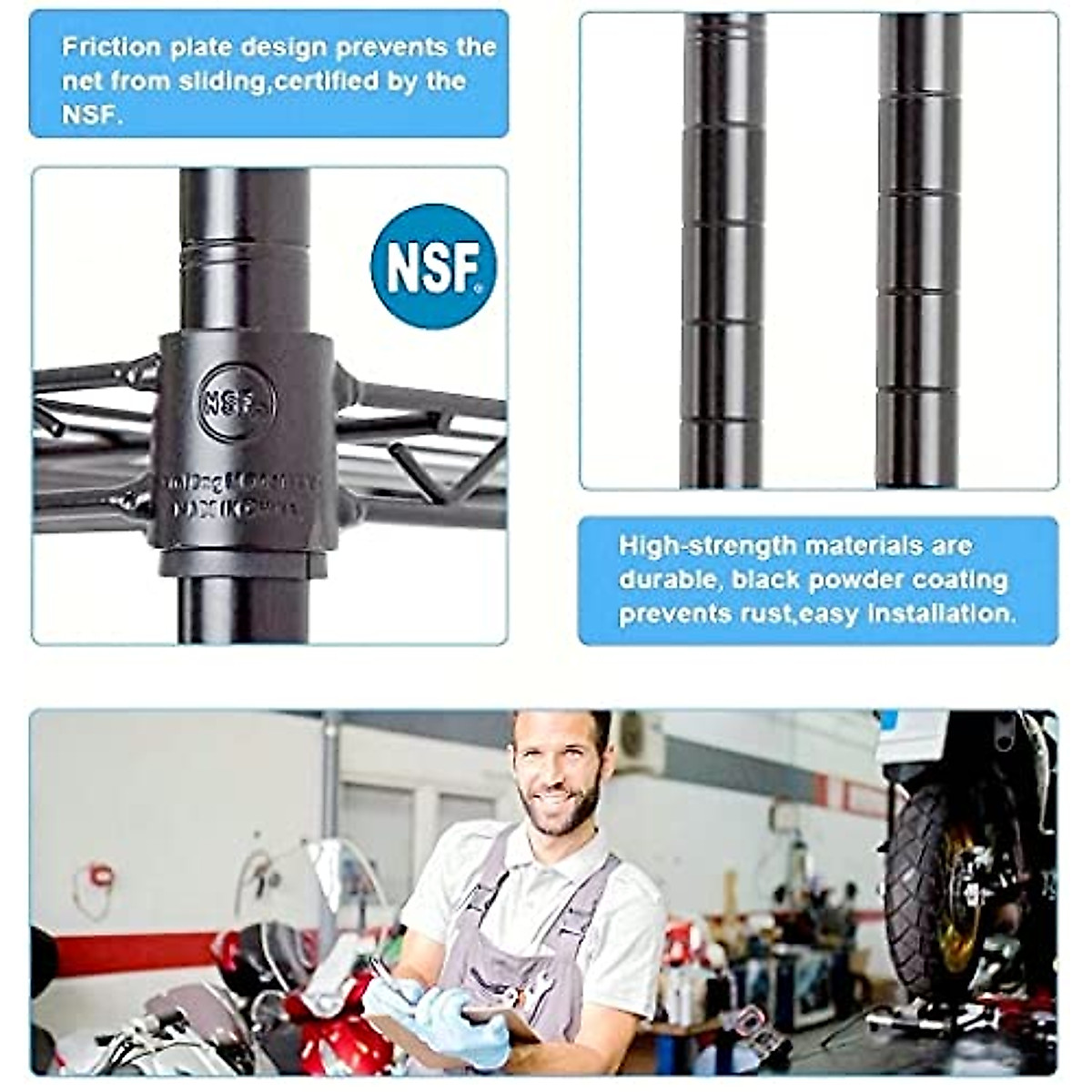 HHS Storage Shelf Metal Shelves Wheels Wire Shelving Unit 48 x 18 x 82(2100LBS) Sturdy Steel 6 Tier Layer Rack Casters for Restaurant Garage Pantry Kitchen Garage Rack Black (A776Black)