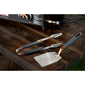 Blackstone 5294 Foldable 2 Piece Hamburger Spatula Flipper and 1 BBQ Tong-Flex Fold Model Stainless Steel-Easy to Carry and Clean Griddle Accessories Tool Set, Black, Orange