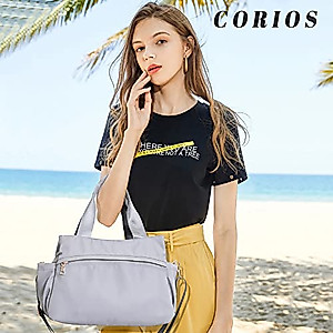 CORIOS Women Shoulder Bag Crossbody Bag Nylon Handbag Casual Messenger Bag Waterproof Top Handle Bag Multi Pocket Hobo Bag Tote Purse for Shopping Work Party Travel School Daily Use Grey