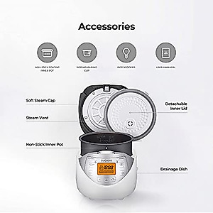 CUCKOO CR-0632F | 6-Cup (Uncooked) Micom Rice Cooker | 9 Menu Options: White Rice, Brown Rice & More, Nonstick Inner Pot, Made in Korea | White/Grey