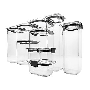 Rubbermaid 10-Piece Brilliance Food Storage Containers for Pantry with Salad Dressing and Condiment Containers and Lids, Dishwasher Safe, Clear/Grey