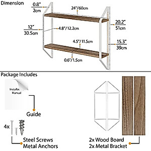 Wallniture Ponza 2-Tier 24" Floating Shelf for Wall Storage Bathroom Shelves Over Toilet, Kitchen Organization, Kids Room Bookshelves, Living Room Decor Burnt Finish