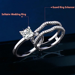 SHELOVES Solitaire Princess CZ Engagement Rings Set Wedding Band Guard Ring Enhancers Sterling Silver Sz 7