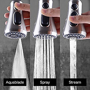 Pull Down Spray Head for Kitchen Faucet, 3-Function Kitchen Sink Spray Nozzle with 9 Adapters, Faucet Head Replacement Compatible with Moen, American Standard, Delta, Kohler Faucets, Brushed Nickel