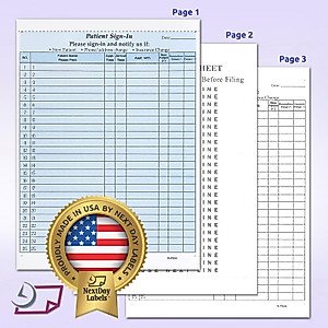 NCR Carbonless 3 Part Patient Sign in Forms, HIPAA Approved and Compliant for Confidentiality in All Medical Offices. (Blue)