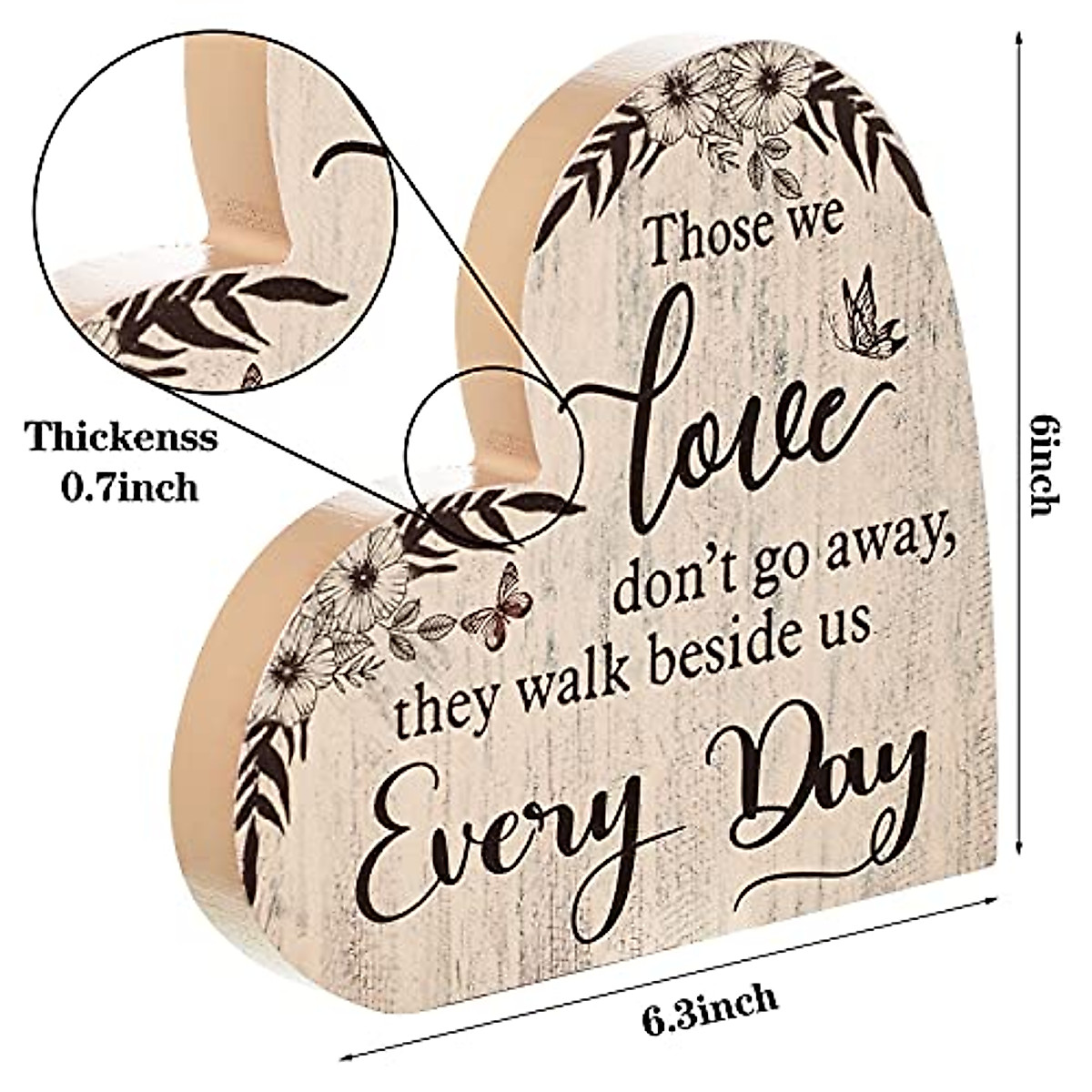 Sympathy Gift Memorial Heart Present for Loss of Loved One Wooden Remembrance Bereavement Gift Condolence Sign Loss of Father Mother Son Brother Decor 6.3 x 6 x 0.7 Inches(Simple Style)