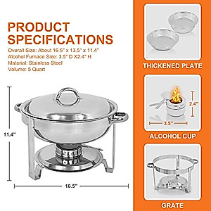 SUPER DEAL Upgraded 5 Qt Full Size Stainless Steel Chafing Dish Round Chafer Buffet Catering Warmer Set w/Food and Water Pan, Lid, Solid Stand and Fuel Holder
