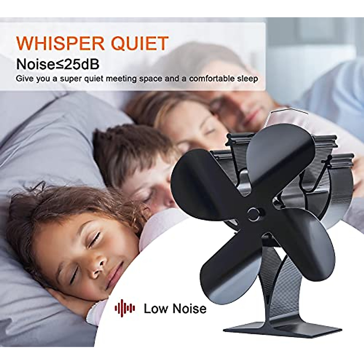 HAWCAFU Wood Stove Fan Heat Powered Stove Fan Fireplace Fan Log Burner Fan with Thermometer for Gas/Pellet/Log/Wood Buring Stove