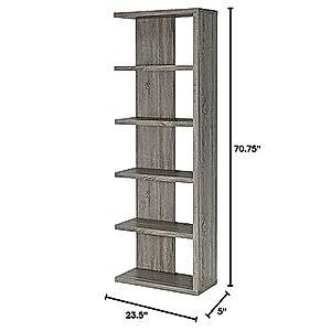 Coaster Home Furnishings 5-Tier Semi-Backless Bookcase Weathered Grey, 11.5"" d x 23.5"" w x 70.75"" h (800553)