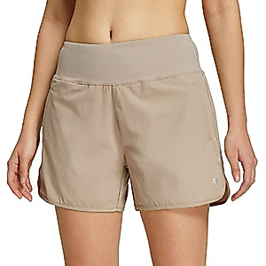 Willit Womens 4" Running Hiking Shorts Athletic Active Shorts with Liner Quick Dry Sports Shorts Zipper Pocket Khaki L