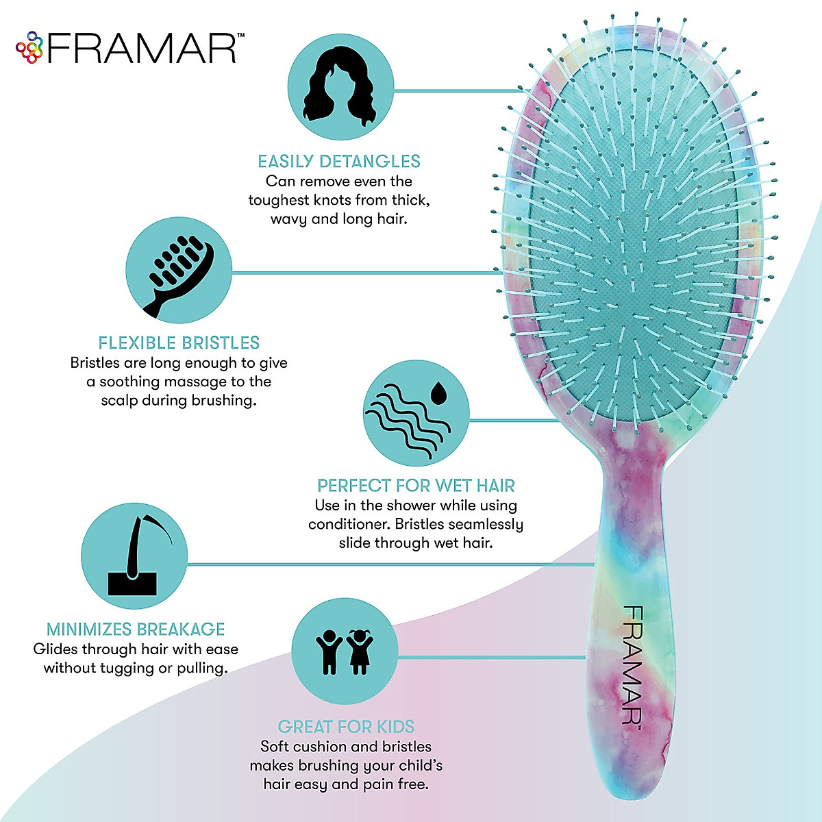 Framar Hair Brush Detangler – Hair Brushes for Women, Detangling Brush For Curly Hair, Detangle Brush, Wet Hair Brush for Thick Hair, Womens Hair Brush For Curly Hair, Brushes For Hair – Blue Tie Dye