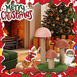 PowerKing Cat Scratching Post, Mushroom Claw Scratching Post for Cat, Natural Sisal Cat Scratchers with 3 Mushroom Pole, Cat Interactive Toys