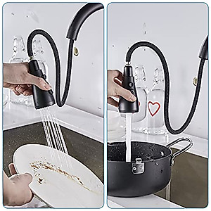 KSUCBOHAR Matte Black Kitchen Sink Faucet with Pull Down Sprayer Single Handle Kitchen Faucets 360 Swivel High Arc Home Stainless Steal Faucets, Matt Black Without Base Plate