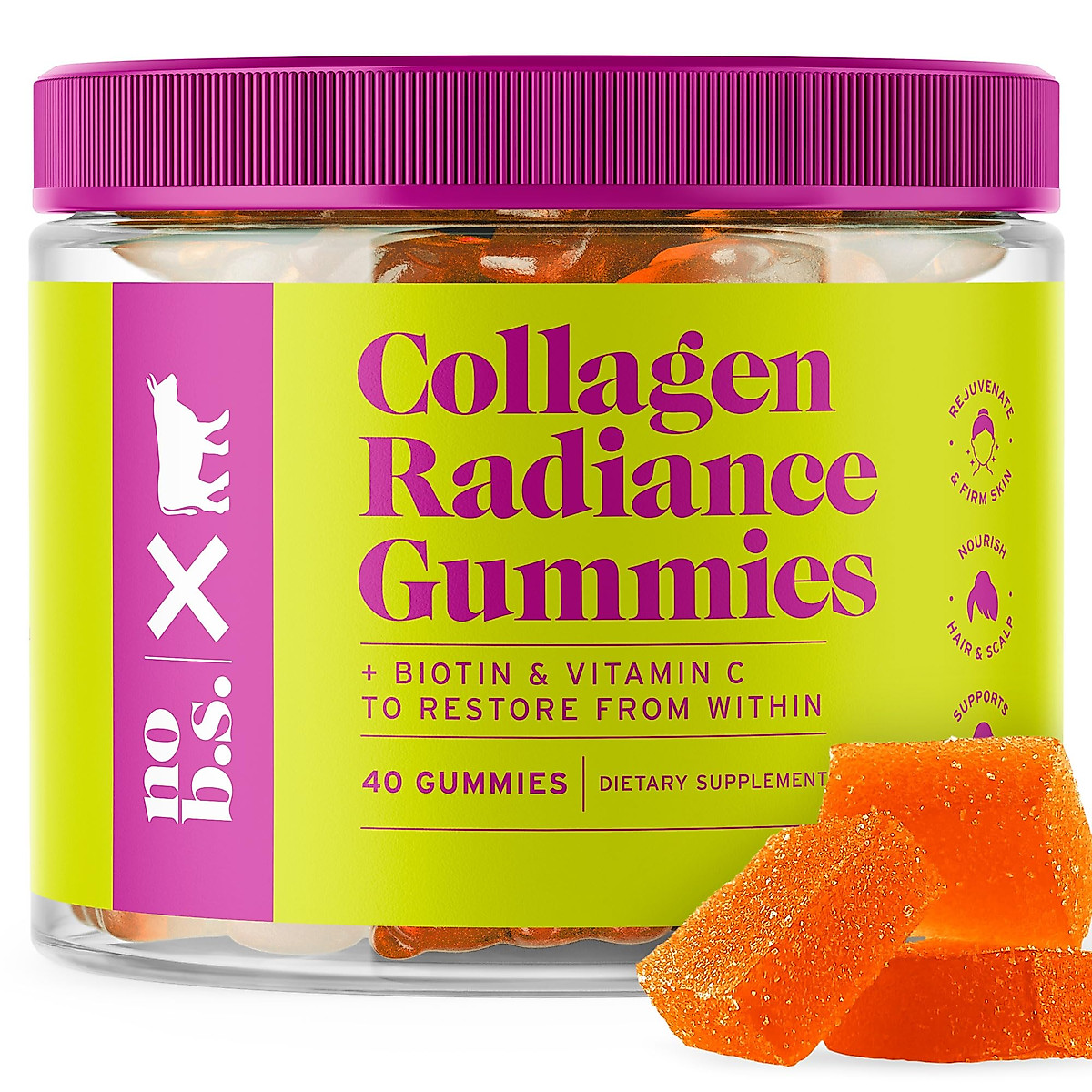 No BS Radiance Collagen Gummies with Biotin and Vitamin C for Skin, Nails and Hair (40 ct)