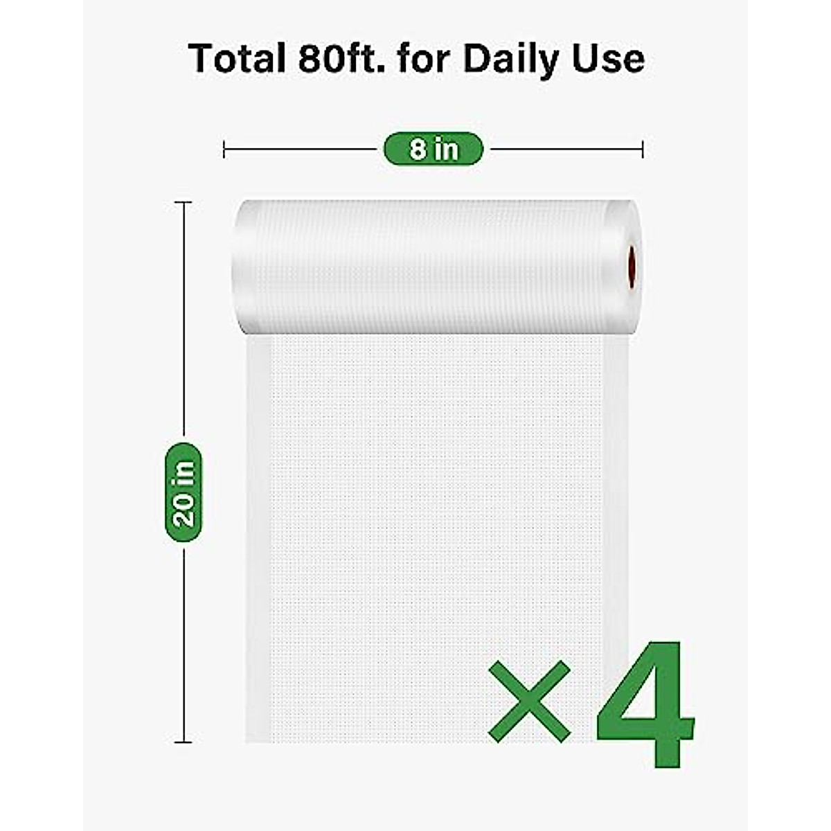 Kootek Vacuum Sealer Bags, 4 Rolls 8"x20' (Total 80 feet), Commercial Grade, BPA Free Food Vac Bags Rolls for Storage, Meal Prep or Sous Vide